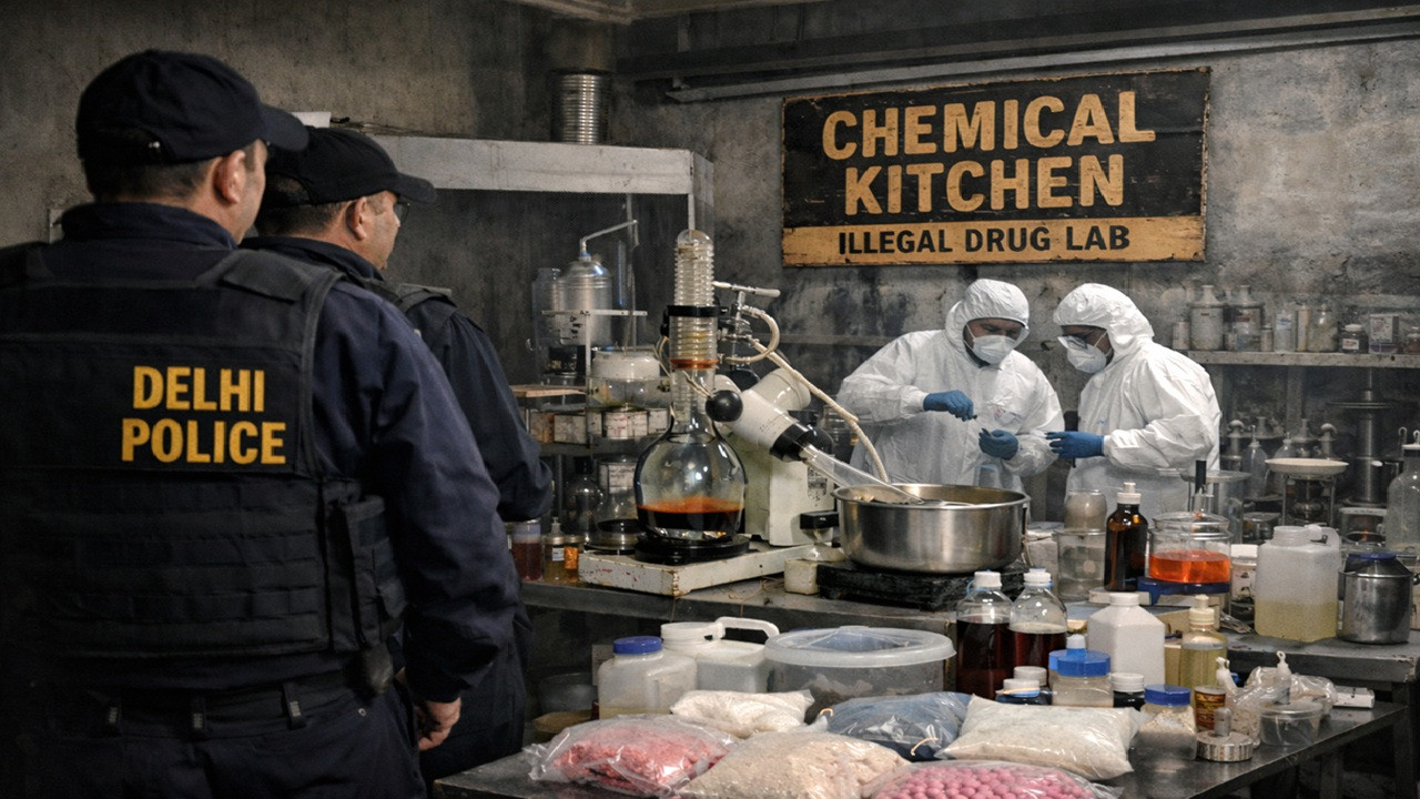 Delhi police bust chemical kitchen making synthetic drugs including mdma